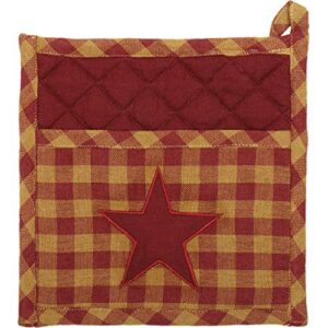 vhc brands, burgundy star, cotton, 8x8, pot holder, red