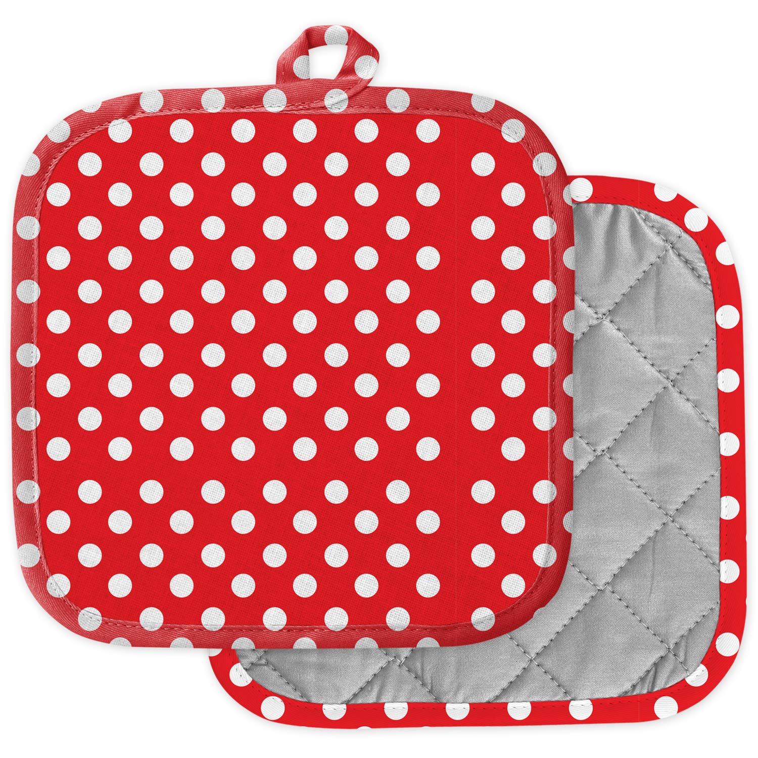 [Pack of 2] Pot Holders for Kitchen, Washable Heat Resistant Pot Holders, Hot Pads, Trivet for Cooking and Baking ( White Polka Dot Red )