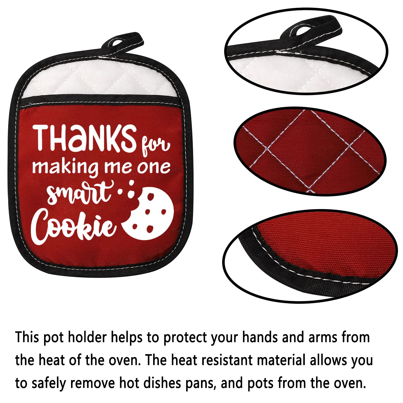 Teacher Appreciation Gift Thanks for Making Me One Smart Cookie Pot Holder Back to School Teacher Gift (Smart Cookie Red)