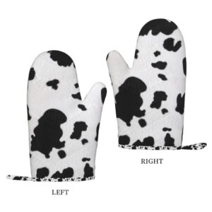 Pattern of Dairy Cow Skin Heat and Slip Resistant Silicone Oven Mitts, Soft Cotton Lining, Waterproof, Long Flexible Thick Gloves for Cooking