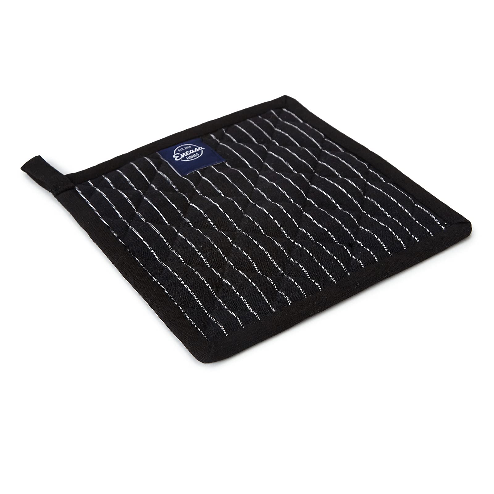 Encasa Homes 8 inches Oven Microwave Potholders (2 pc Set) for Kitchen Cooking & Baking - Heat Resistant, Thick & Safe, Protection of Hands from Hot Utensils - Butcher Stripes Black