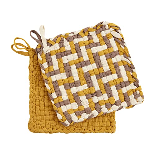 Mud Pie Woven Pot Holder, Yellow, 8" x 8"