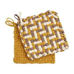 mud pie woven pot holder, yellow, 8" x 8"