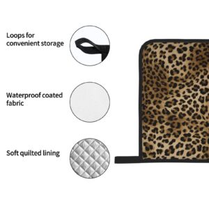 Leopard Print Oven Mitts and 2 Pot Holders Set, Soft Cotton Lining with Non-Slip Surface, Kitchen Microwave Gloves for Baking Cooking Grilling BBQ