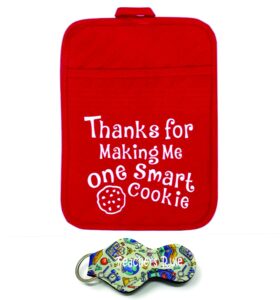 teacher appreciation gift for women - thank you present potholder - one smart cookie oven mitt - set of 2 (one smart cookie w/keychain)