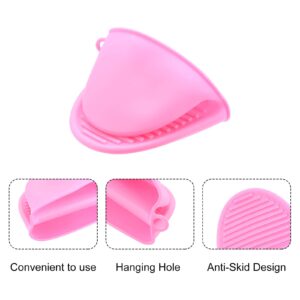 uxcell Mini Oven Mitts, 3 Pcs Heat Resistant Oven Gloves Pinch Grips Pot Holders for Kitchen Baking, Cooking, Grilling, Pink