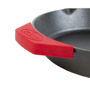 Lodge Cast Iron Skillet with Red Silicone Hot Handle Holder, 12-inch & ASAHH41 Silicone Assist Handle Holder, Red, 5.5" x 2"