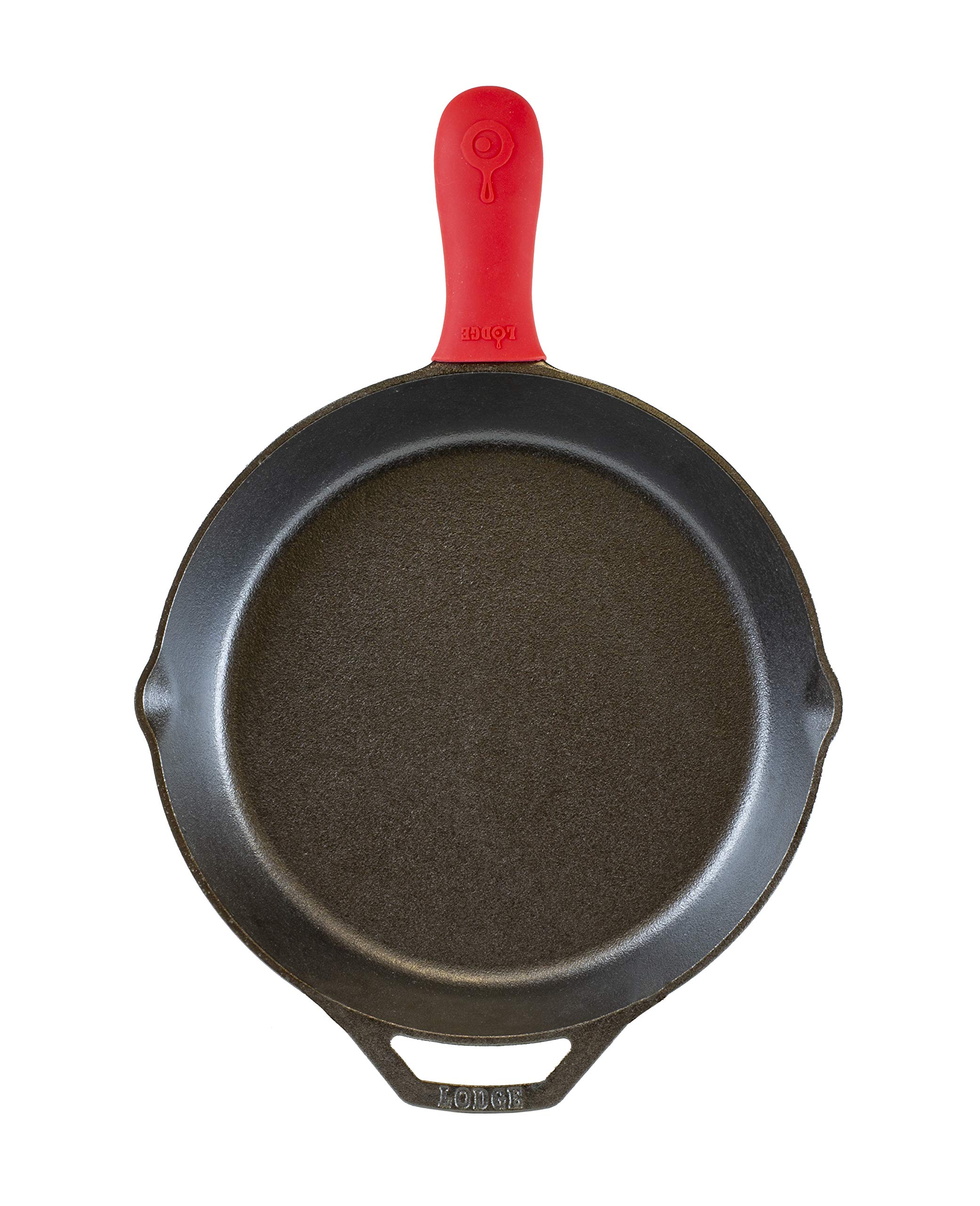 Lodge Cast Iron Skillet with Red Silicone Hot Handle Holder, 12-inch & ASAHH41 Silicone Assist Handle Holder, Red, 5.5" x 2"