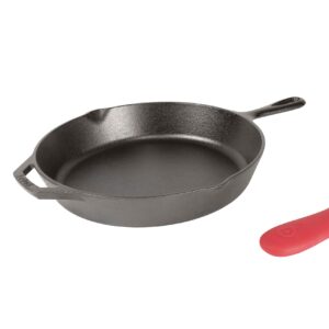 Lodge Cast Iron Skillet with Red Silicone Hot Handle Holder, 12-inch & ASAHH41 Silicone Assist Handle Holder, Red, 5.5" x 2"