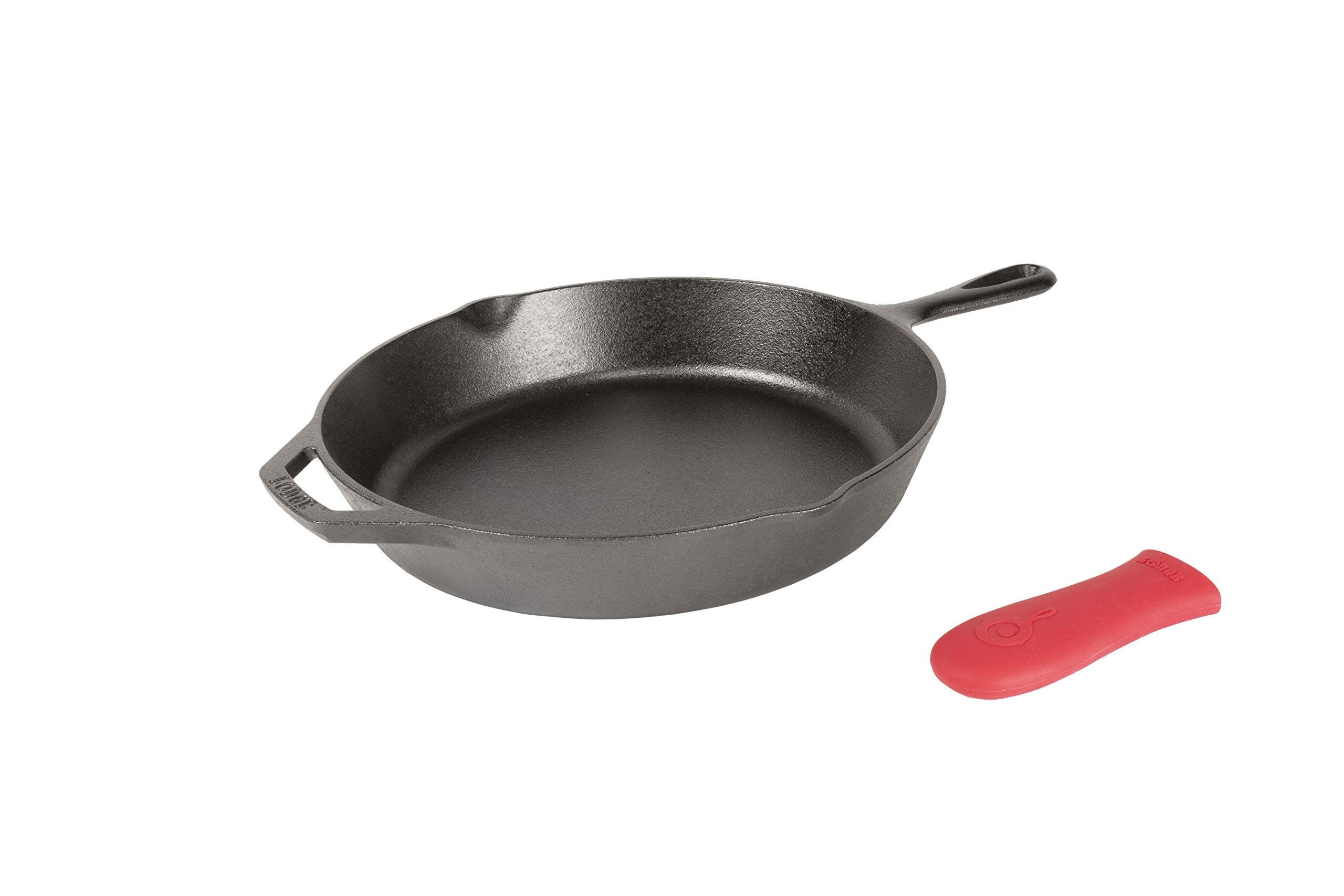 Lodge Cast Iron Skillet with Red Silicone Hot Handle Holder, 12-inch & ASAHH41 Silicone Assist Handle Holder, Red, 5.5" x 2"