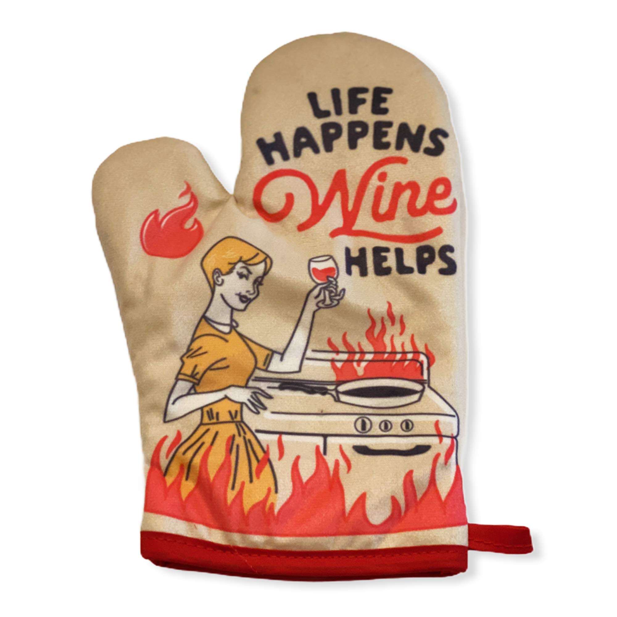 Life Happens Wine Helps Funny Cooking Drinking Wine Lover Kitchen Accessories Funny Graphic Kitchenwear Funny Wine Novelty Cookware Multi Oven Mitt