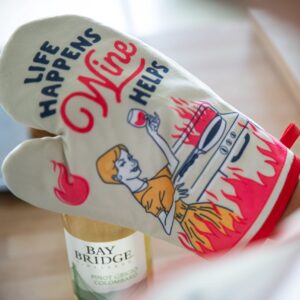 Life Happens Wine Helps Funny Cooking Drinking Wine Lover Kitchen Accessories Funny Graphic Kitchenwear Funny Wine Novelty Cookware Multi Oven Mitt