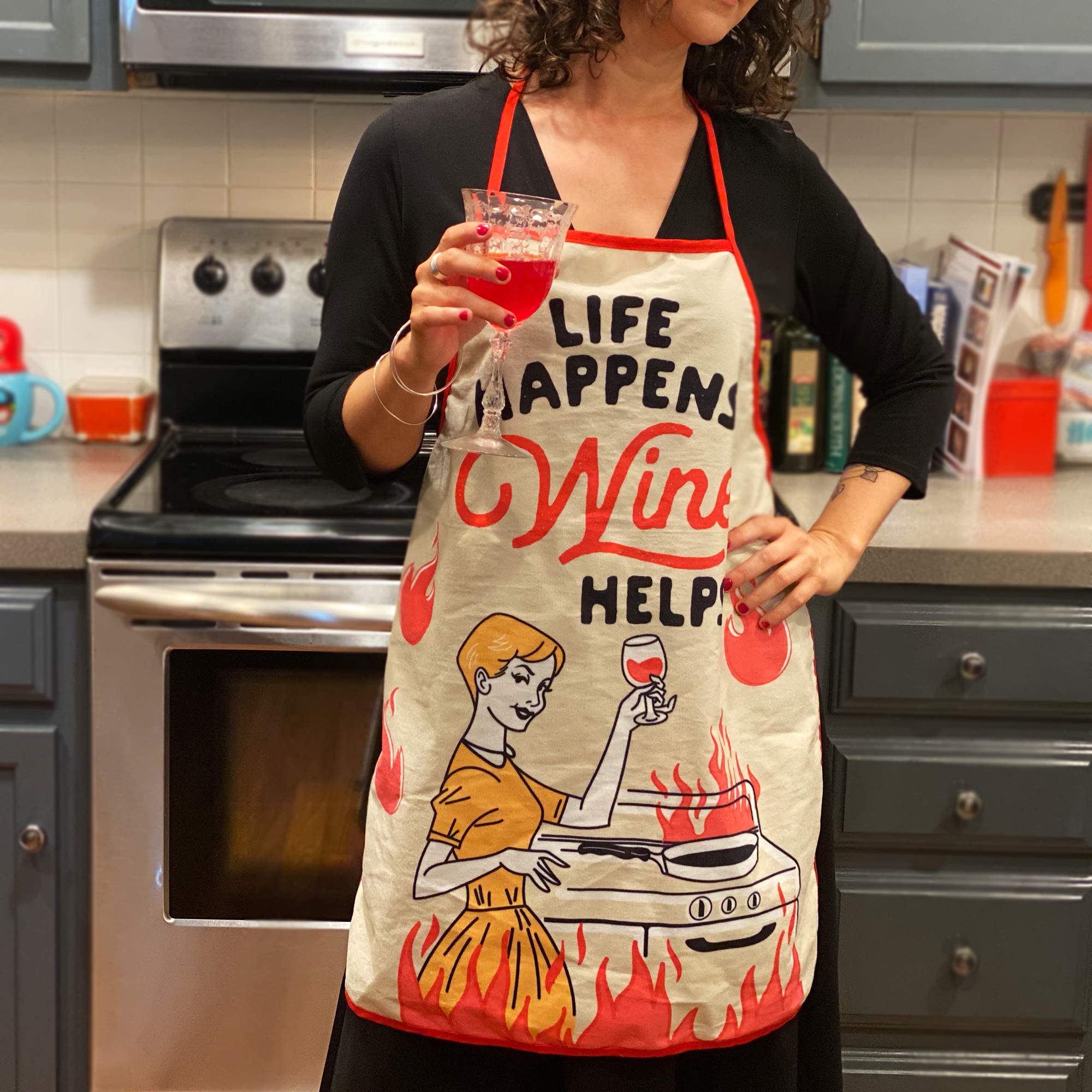 Life Happens Wine Helps Funny Cooking Drinking Wine Lover Kitchen Accessories Funny Graphic Kitchenwear Funny Wine Novelty Cookware Multi Oven Mitt