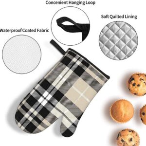 JKKL Fall Plaid Tan Black White Pattern，3pcs Oven Mitts and Pot Holders for Kitchen,Cooking,Baking,Grilling,BBQ