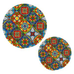 mexican ceramic tile pot holders trivets set 2pcs thread weave kitchen potholders heat resistant stylish coasters hot pads hot mats table mats spoon rest for cooking baking kitchen decoration …