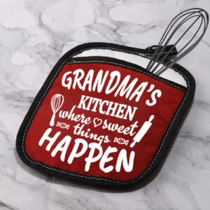 PWHAOO Grandma’s Kitchen Where Sweet Things Happen Pot Holder Grandma Pot Holder Gift for Grandma (Grandma’s Kitchen Red) (Grandmas Kitchen 1)