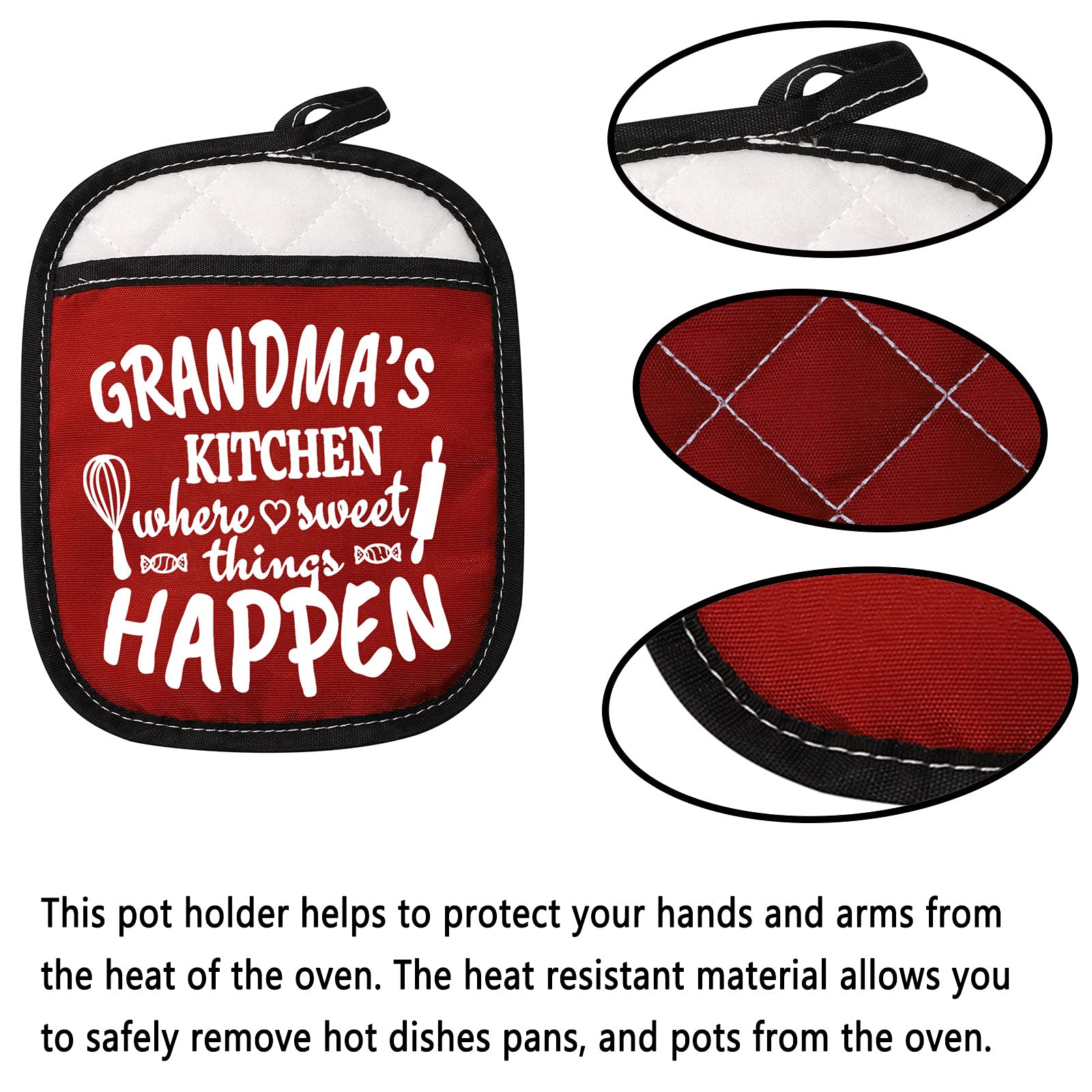 PWHAOO Grandma’s Kitchen Where Sweet Things Happen Pot Holder Grandma Pot Holder Gift for Grandma (Grandma’s Kitchen Red) (Grandmas Kitchen 1)