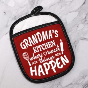 PWHAOO Grandma’s Kitchen Where Sweet Things Happen Pot Holder Grandma Pot Holder Gift for Grandma (Grandma’s Kitchen Red) (Grandmas Kitchen 1)