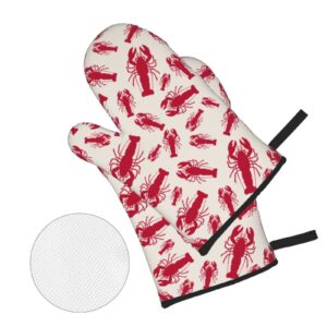 Lobster Oven Mitts and Pot Holders Sets, Non-Slip Heat Resistant Gloves Potholders Pot Pads for Kitchen Cooking Baking Grilling BBQ(4-Piece Set)