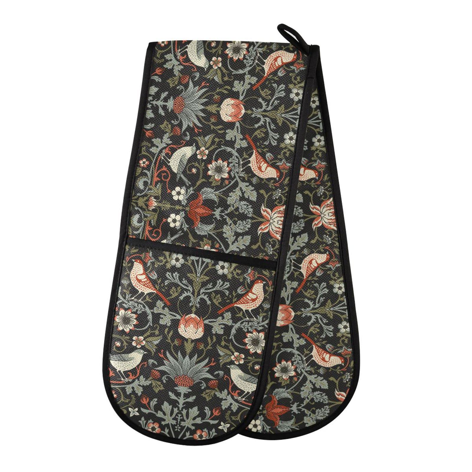 Double Oven Mitt William Morris Vintage Flowers Kitchen Oven Gloves for Everyday Cooking and Baking