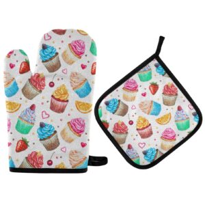 aflyko oven mitt pot holder cupcake cherry strawberry gift set heat resistant cooking glove kitchen potholder for bbq baking