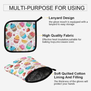 Aflyko Oven Mitt Pot Holder Cupcake Cherry Strawberry Gift Set Heat Resistant Cooking Glove Kitchen Potholder for BBQ Baking