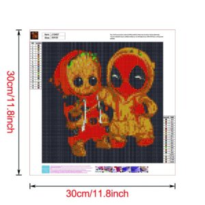 DVBQQWE Diamond Painting Kits for Adults Deadpool Diamond Art 5D Paint with Diamonds Groot DIY Painting Kit Paint by Number with Gem Art Drill 12" x 12"