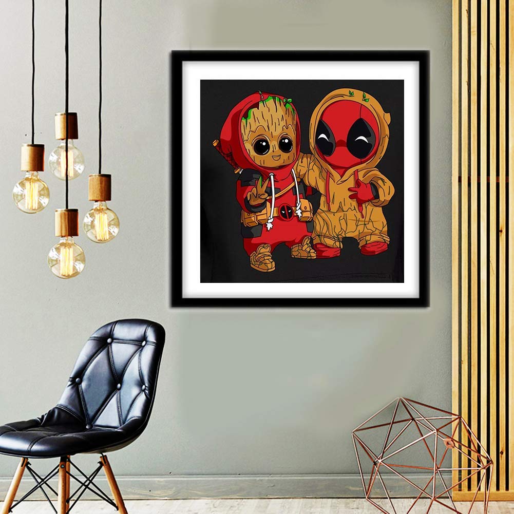 DVBQQWE Diamond Painting Kits for Adults Deadpool Diamond Art 5D Paint with Diamonds Groot DIY Painting Kit Paint by Number with Gem Art Drill 12" x 12"