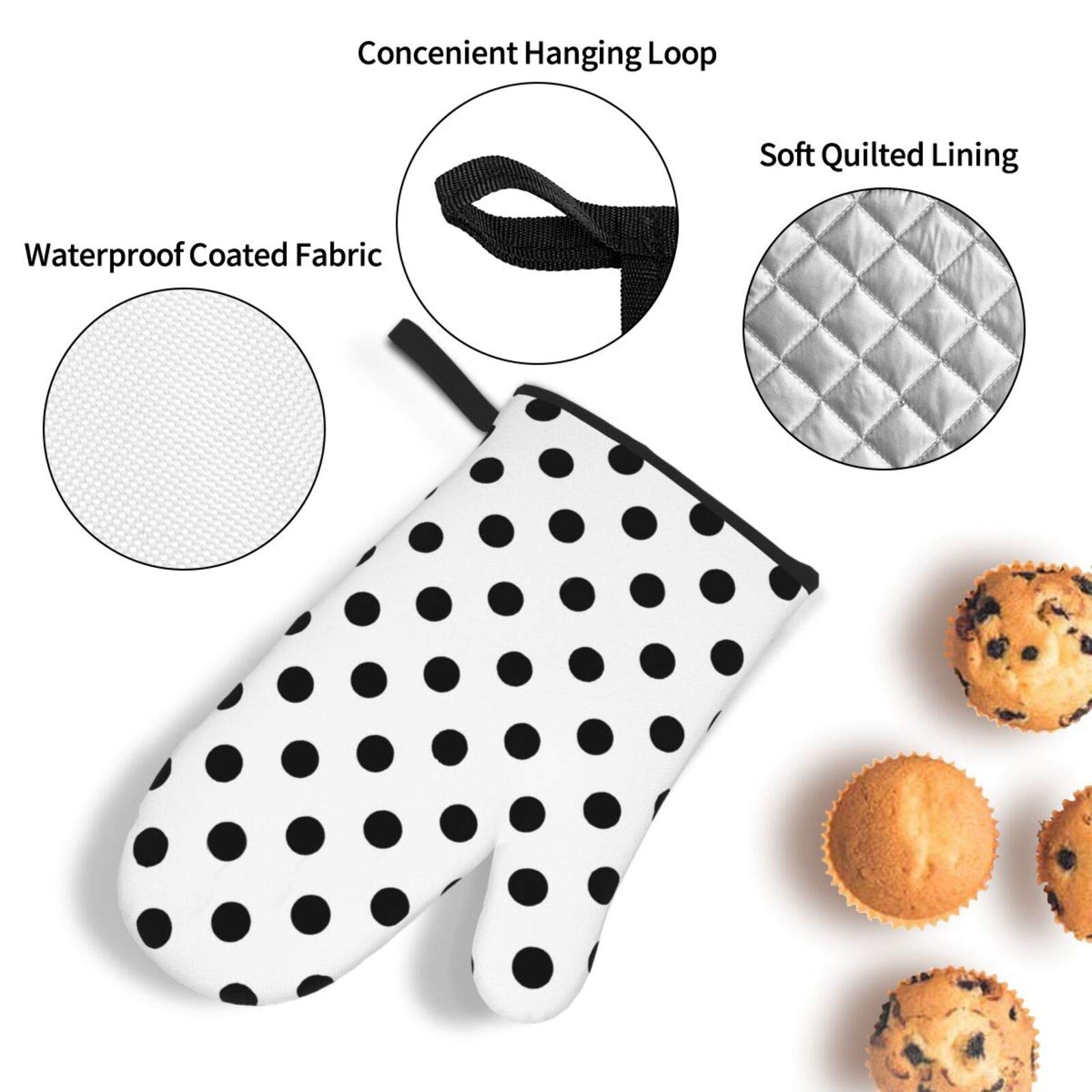 Msacrh Black Polka Dot Oven Mitts and Pot Holders Sets of 4,Resistant Hot Pads with Polyester Non-Slip BBQ Gloves for Kitchen,Cooking,Baking,Grilling