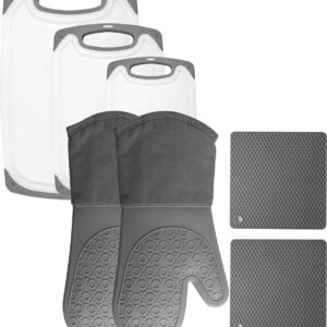 HOMWE Kitchen Cutting Board (3-Piece Set) and Silicone Oven Mitts and Pot Holders, 4-Piece Set