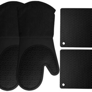 HOMWE Kitchen Cutting Board (3-Piece Set) and Silicone Oven Mitts and Pot Holders, 4-Piece Set