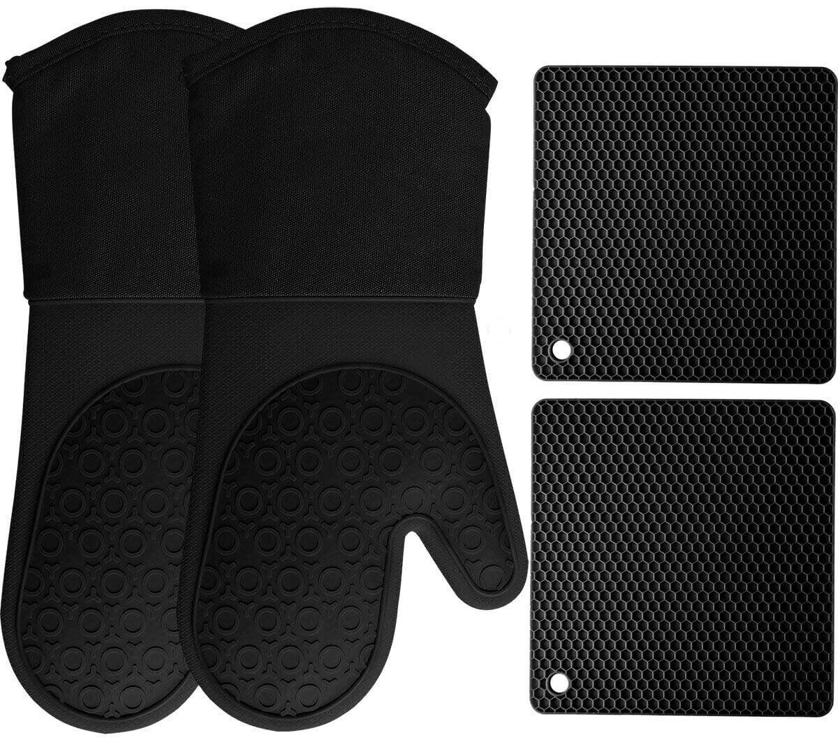 HOMWE Kitchen Cutting Board (3-Piece Set) and Silicone Oven Mitts and Pot Holders, 4-Piece Set