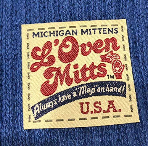 Michigan Mittens L’Oven Long Hot Oven BBQ Mitt Kitchen Cooking Pot Holder, Set of 2 Blue Map Mittens in Upper and Lower Peninsula Pair, Made in USA