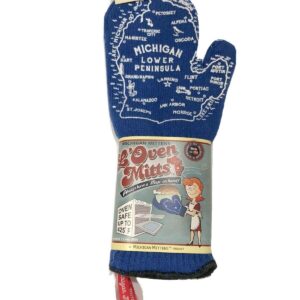 Michigan Mittens L’Oven Long Hot Oven BBQ Mitt Kitchen Cooking Pot Holder, Set of 2 Blue Map Mittens in Upper and Lower Peninsula Pair, Made in USA