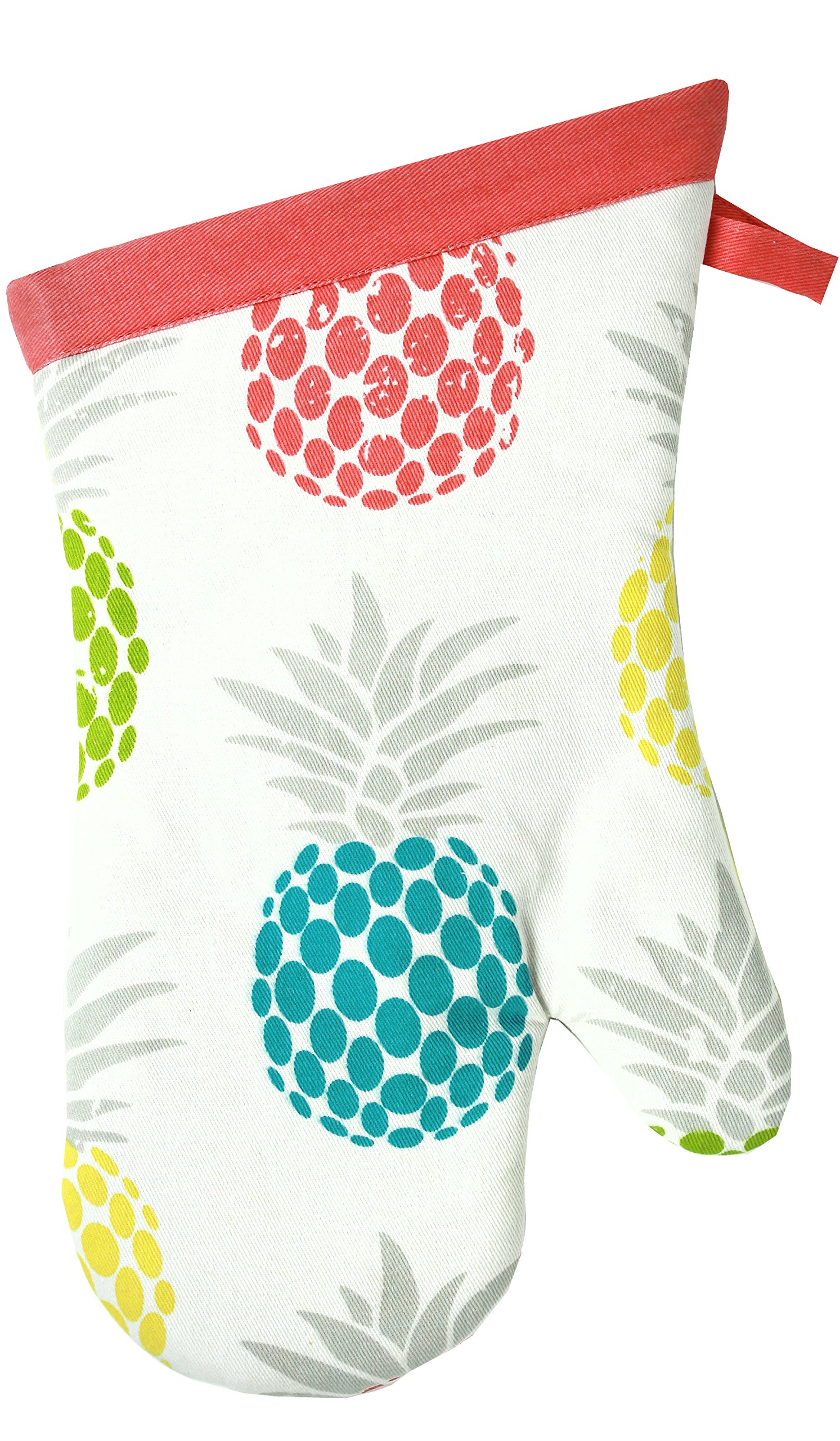 MUkitchen 100% Cotton, Terry-Lined Designer Oven Mitt, Pineapple Medley - 13 inch