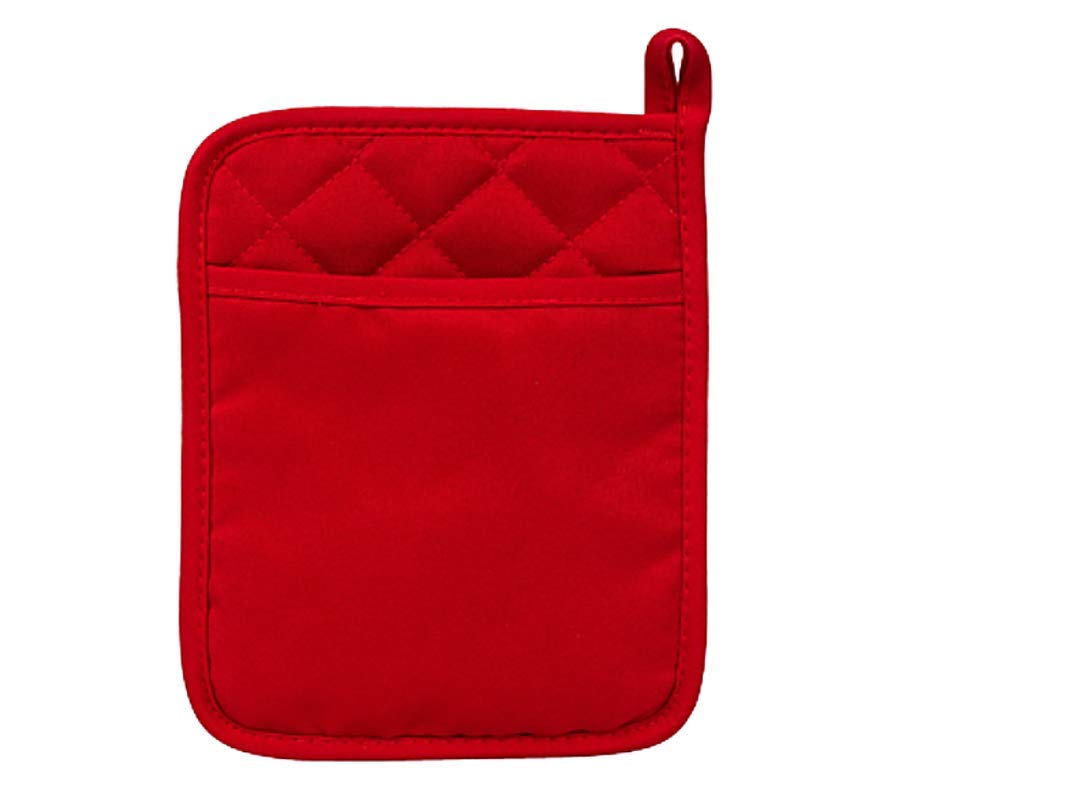 Home Collection Red Polyester/Rubber Pot Holder, 2 Pack - Heat Resistant, Non-Slip Grip, Hanging Loop - Ideal for Handling Hot Kitchen Items