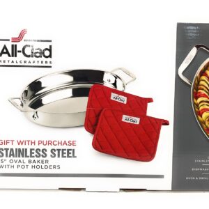 All-Clad Stainless Steel 15" Oval Baker with Pot Holders