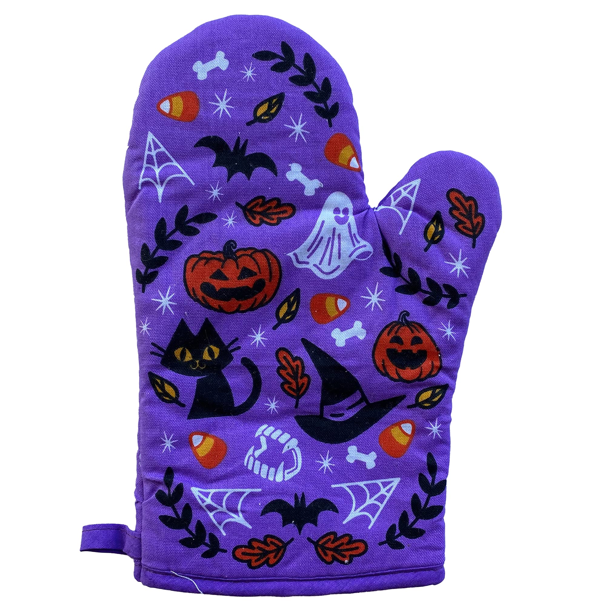 Halloween Oven Mitt Cute Festive Jack-O-Lantern Spooky Candy Corn Kitchen Glove Funny Graphic Kitchenwear Halloween Novelty Cookware Purple Oven Mitt