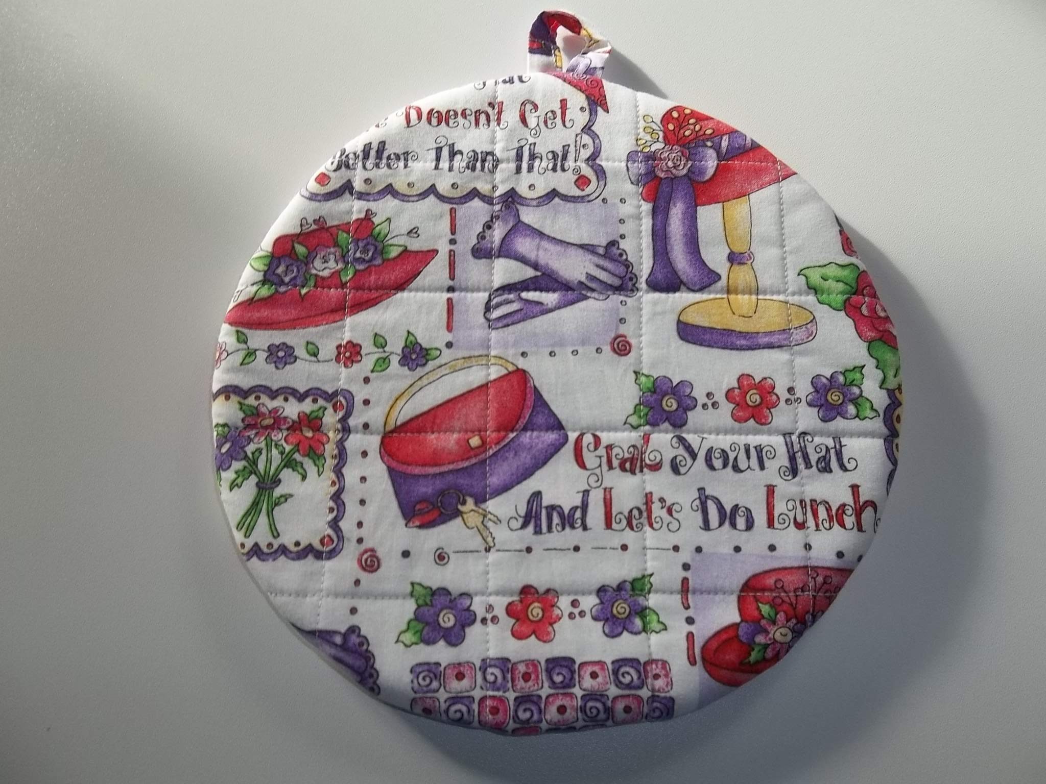 Pot Holders Heat Resistant Red Hat Society Hattitude Potholders Handmade Double Insulated Quilted Hot Pads Trivets 9 inches Round