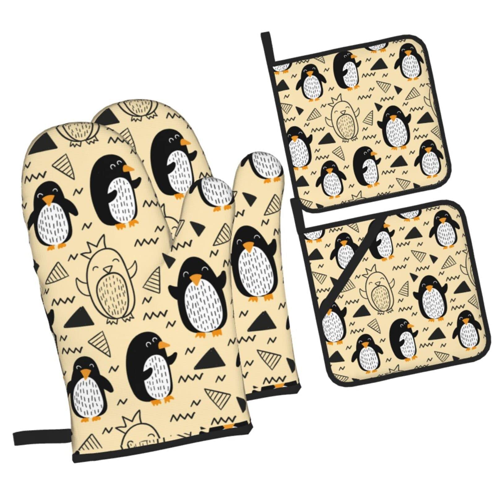 xufhiyz Cute Penguin Oven Mitts and Pot Holders Sets Kitchen Oven Gloves BBQ Gloves Pot Holders for Cooking Baking