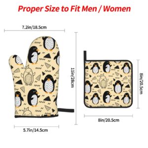 xufhiyz Cute Penguin Oven Mitts and Pot Holders Sets Kitchen Oven Gloves BBQ Gloves Pot Holders for Cooking Baking