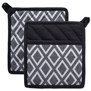 dii black & white diamond collection kitchen essentials, potholder set, 2 piece