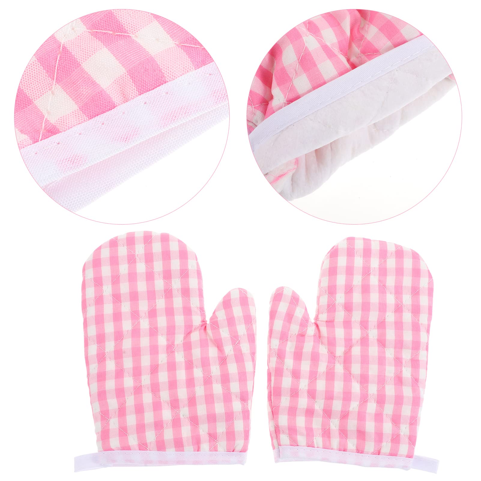 2Pcs Kids Oven Mitts Heat Resistant Oven Gloves Kitchen Mitts Microwave Gloves for Children Baking Cooking Fireplace Grill BBQ Pink