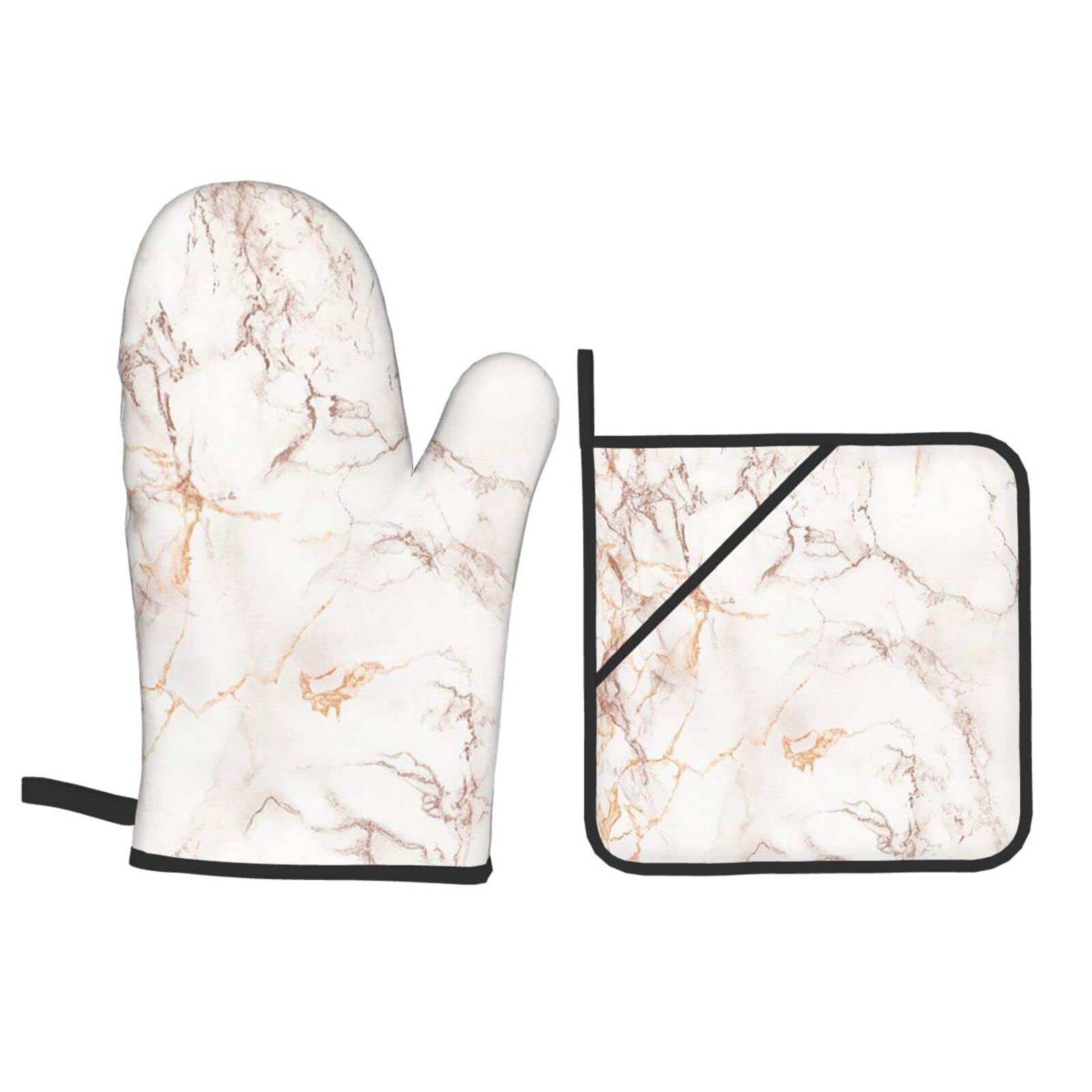 4pcs Gold Marble Oven Mitts Pot Holders Set Non-Slip Cooking Kitchen Gloves Washable Heat Resistant Oven Gloves for Microwave BBQ Baking Grilling