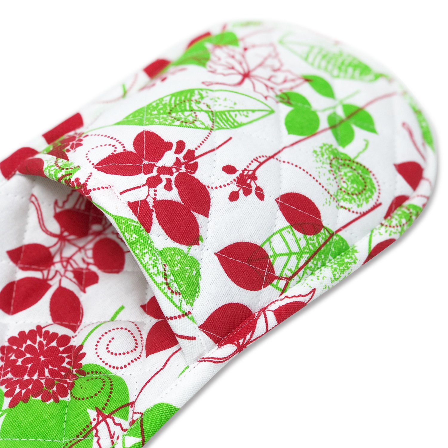 Double Oven Gloves, Smart Home, Traditional, 1 Piece, Pretty Garden Leaves, Long Mitts, Heat Resistant, 100% Cotton, Extra Thick, Quilted