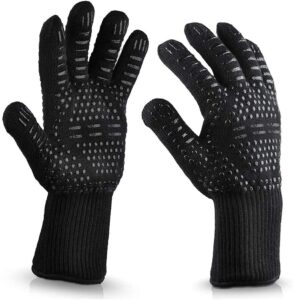 oven gloves 932°f heat resistant 2 pc gloves, black xl size cut-resistant grill gloves, non-slip silicone bbq gloves, kitchen safe cooking gloves for all, oven mitts,smoker,barbecue,grilling