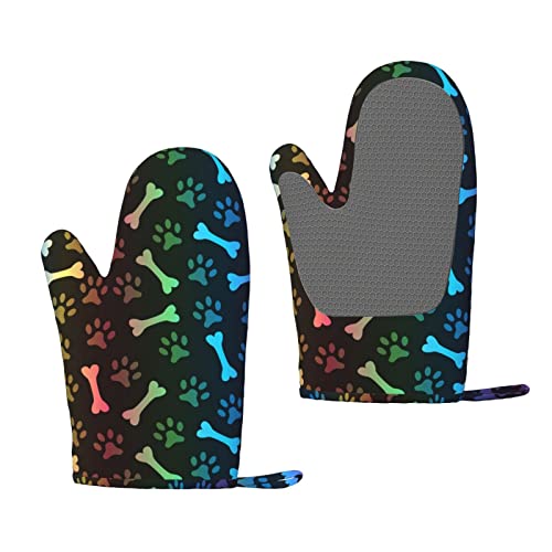 Rainbow Dog Cat Paw Printed Silicone Anti-Scald Gloves, Oven Mitts, Used for Cooking, Grilling, Kitchen Oven Gloves.