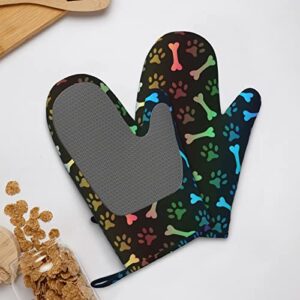 Rainbow Dog Cat Paw Printed Silicone Anti-Scald Gloves, Oven Mitts, Used for Cooking, Grilling, Kitchen Oven Gloves.