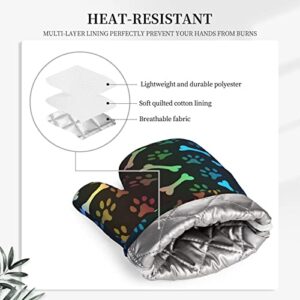 Rainbow Dog Cat Paw Printed Silicone Anti-Scald Gloves, Oven Mitts, Used for Cooking, Grilling, Kitchen Oven Gloves.