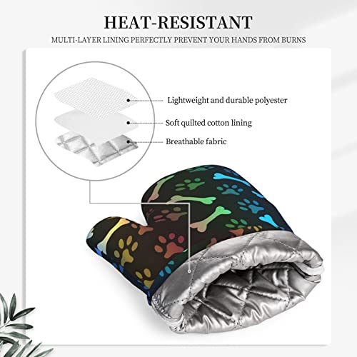 Rainbow Dog Cat Paw Printed Silicone Anti-Scald Gloves, Oven Mitts, Used for Cooking, Grilling, Kitchen Oven Gloves.